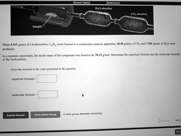 SOLVED: When 5.915 grams of hydrocarbon, CxHy, were burned in a ...