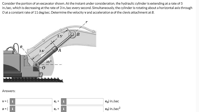 SOLVED: Consider the portion of an excavator shown. At the instant ... SOLVED: Consider the portion of an excavator shown. At the instant ...