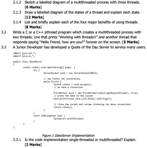 3.1.2 Sketch a labelled diagram of a multithreaded process with three ...