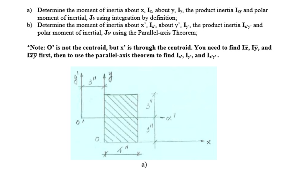 SOLVED: a)Determine the moment of inertia about x, Ix, about y, Iy, the product inertia Ixy and ...