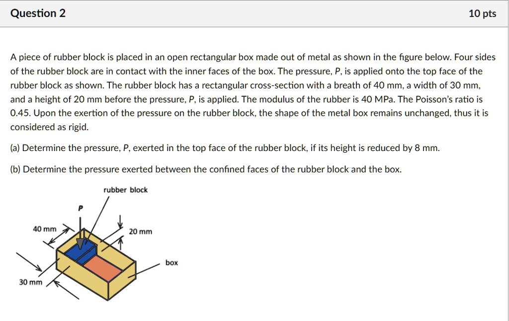 SOLVED: Question 2 10 pts A piece of rubber block is placed in an open ...