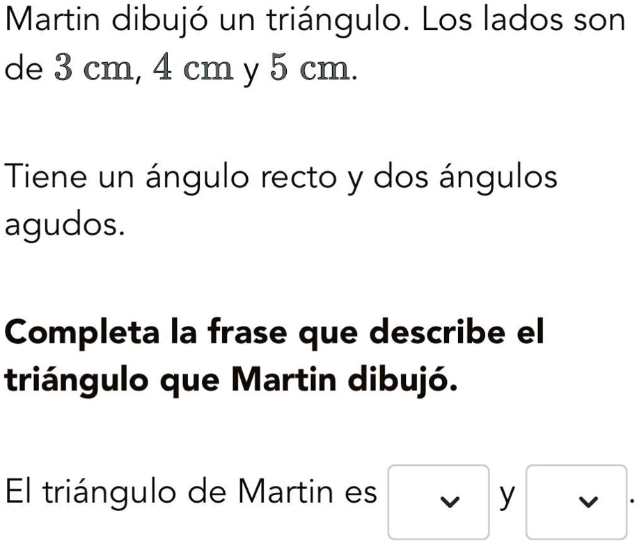 SOLVED: Qué triángulo es ???? Martin dibujó un triángulo. Los lados son ...