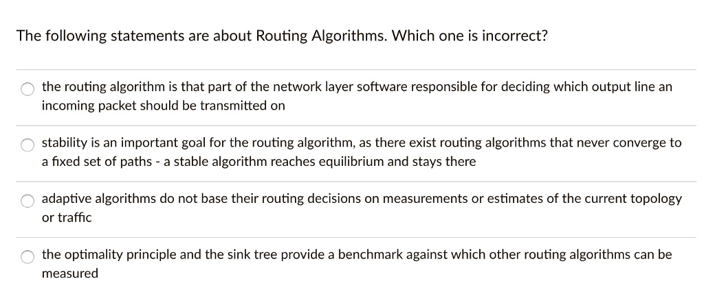 Solved The Following Statements Are About Routing Algorithms Which One Is Incorrect The