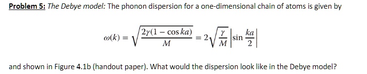 SOLVED: Problem 5: The Debye model: The phonon dispersion for a one-dimensional chain of atoms ...