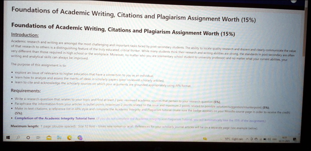 foundations of academic writing citations and plagiarism assignment worth 15 foundations of ...