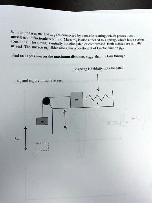 two masses 1tz and mz comecled massless missicss and string which passes over frictionless ...