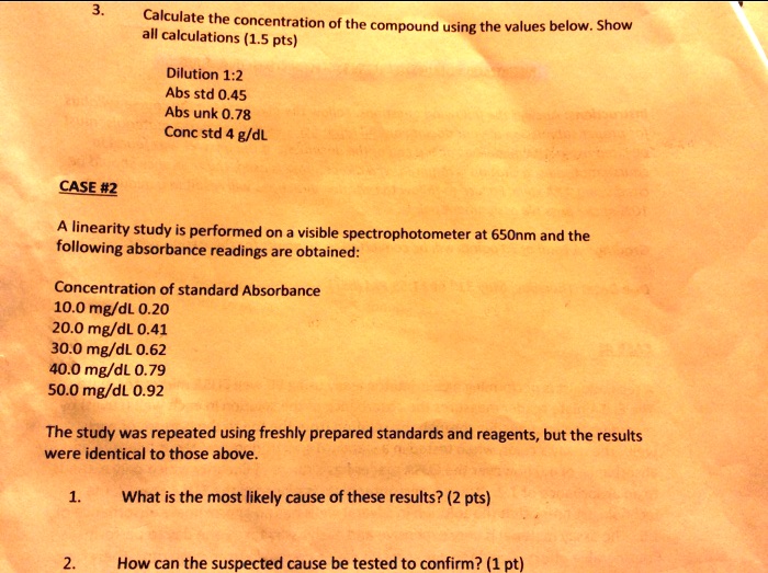 calculate the concentration of the compound using the values below show ...