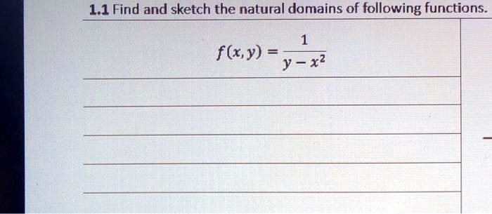 SOLVED: 1.1 Find and sketch the natural domains of following functions ...