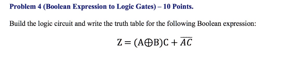 SOLVED: Problem 4 (Boolean Expression to Logic Gates) – 10 Points ...