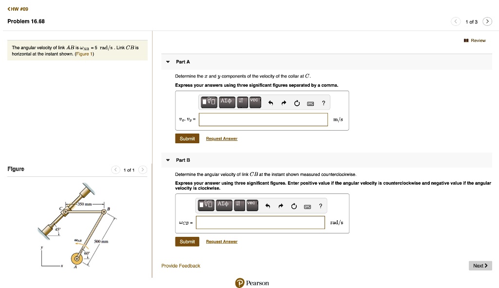 Problem 16 68 The Angular Velocity Of Link Ab Is ωab 5 Rad S Link Cb Is Horizontal At The