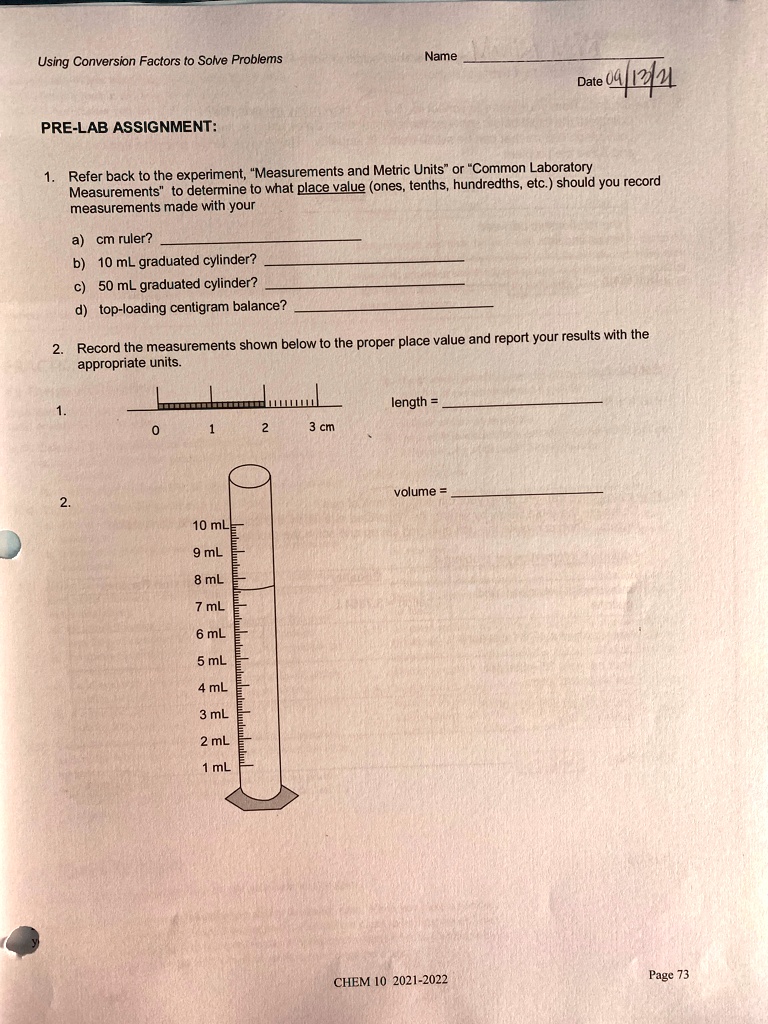 using conversion factors to solve problems name date 041 pre lab assignment refer back to the ...