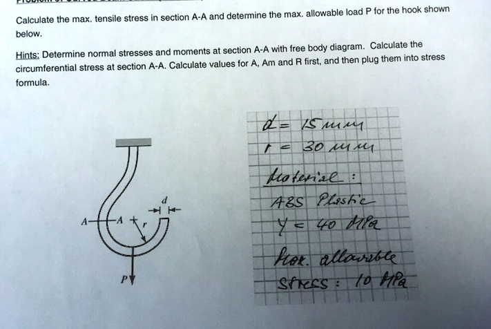 SOLVED: Calculate the maximum tensile stress in section A-A and ...