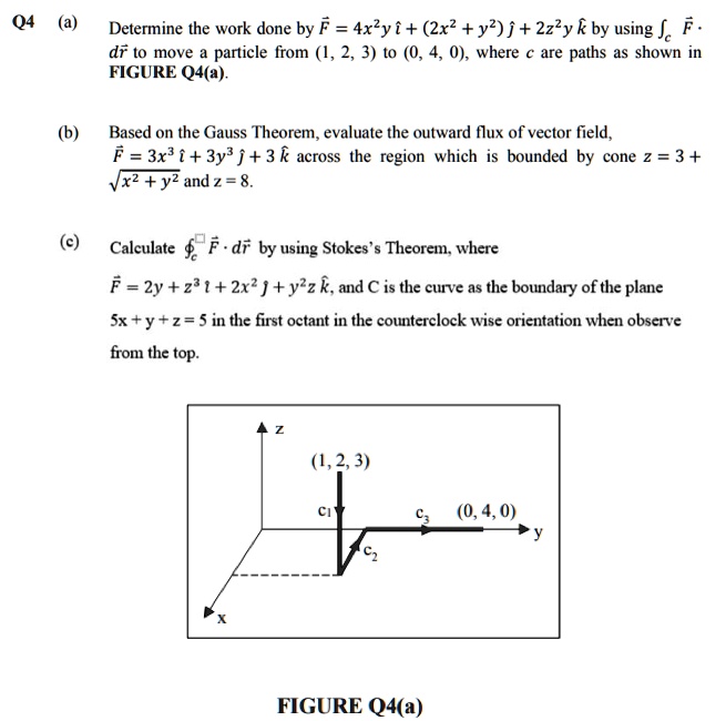 SOLVED: 04 Determine the work done by F = 4xlyi+ (2x? +y2) j + 2zly k by using fc dr t0 move ...