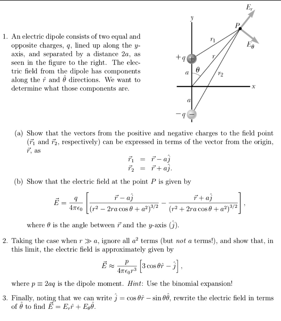SOLVED: An electric dipole consists of two equal and opposite charges ...