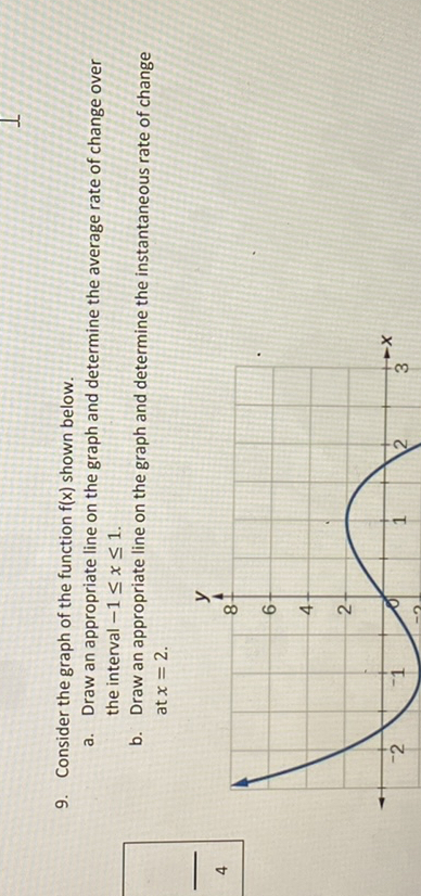 SOLVED: 9. Consider the graph of the function f(x) shown below. a. Draw an appropriate line on ...