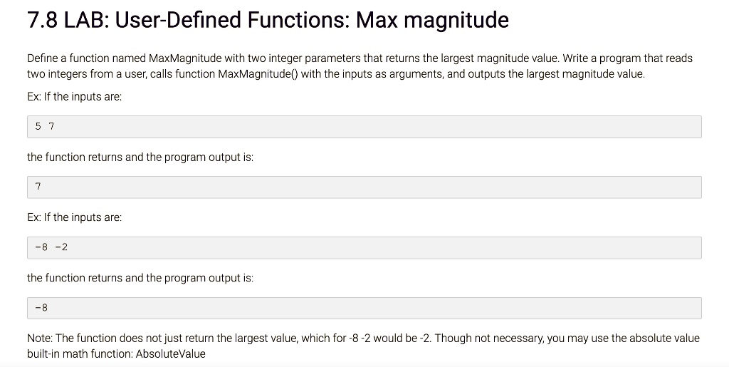 in coral please 78 lab user defined functions max magnitude define a ...