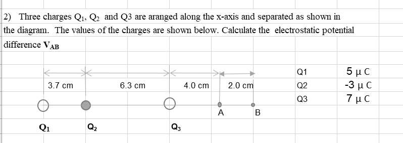 2) Three charges Q1, Q2 and Q3 are arranged along the x-axis and separated as shown in the ...