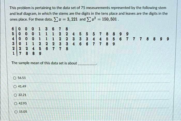 SOLVED: This problem is pertaining to the data set of 75 measurements ...