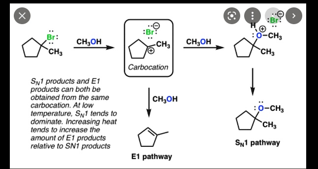 SOLVED: 'In this SN1 reaction, how do we produce the E1 pathway product ...