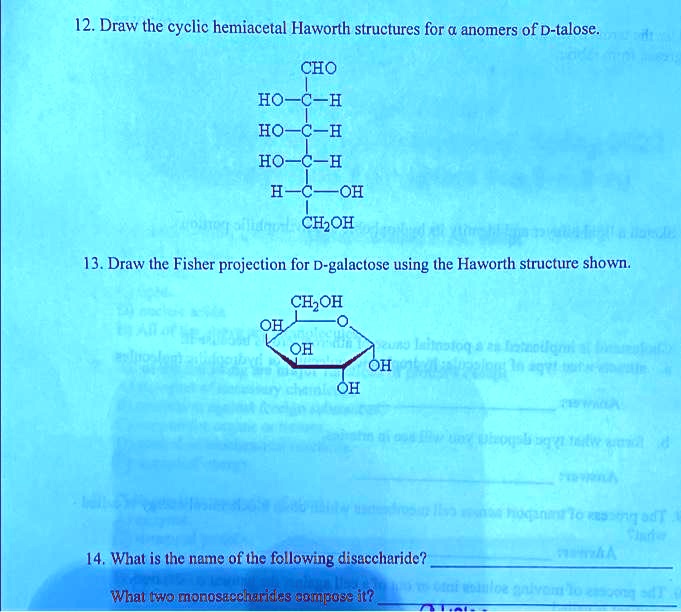 SOLVED: 12. Draw the cyclic hemiacetal Haworth structures for the ...