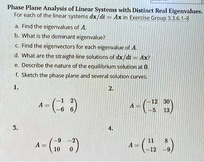 SOLVED: Phase Plane Analysis of Linear Systems with Distint Real ...