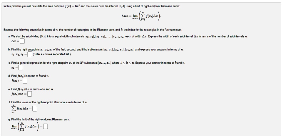 SOLVED: In this problem you will calculate the area between f(x)=6x^(2) and the x-axis over the ...