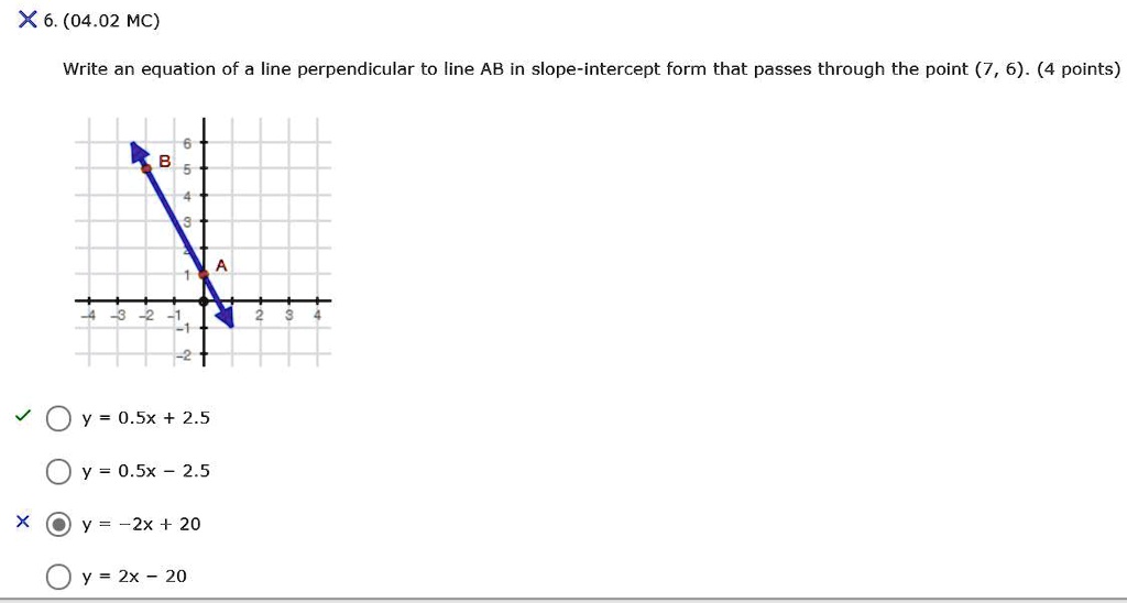 SOLVED: X6. (04.02 MC) Write an equation of a line perpendicular to ...