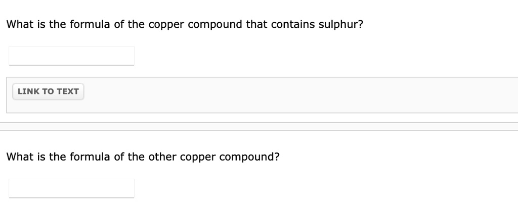 what is the formula of the copper compound that contains sulphur link ...