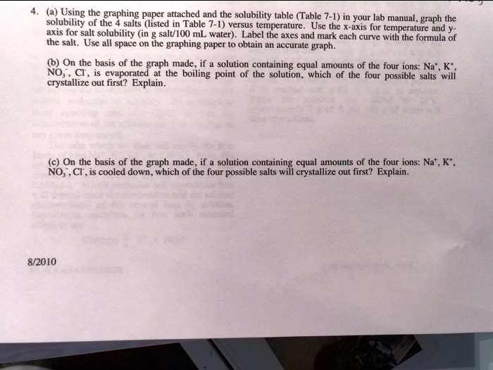 using the graphing paper attached and the solubility table table 7 1 in ...