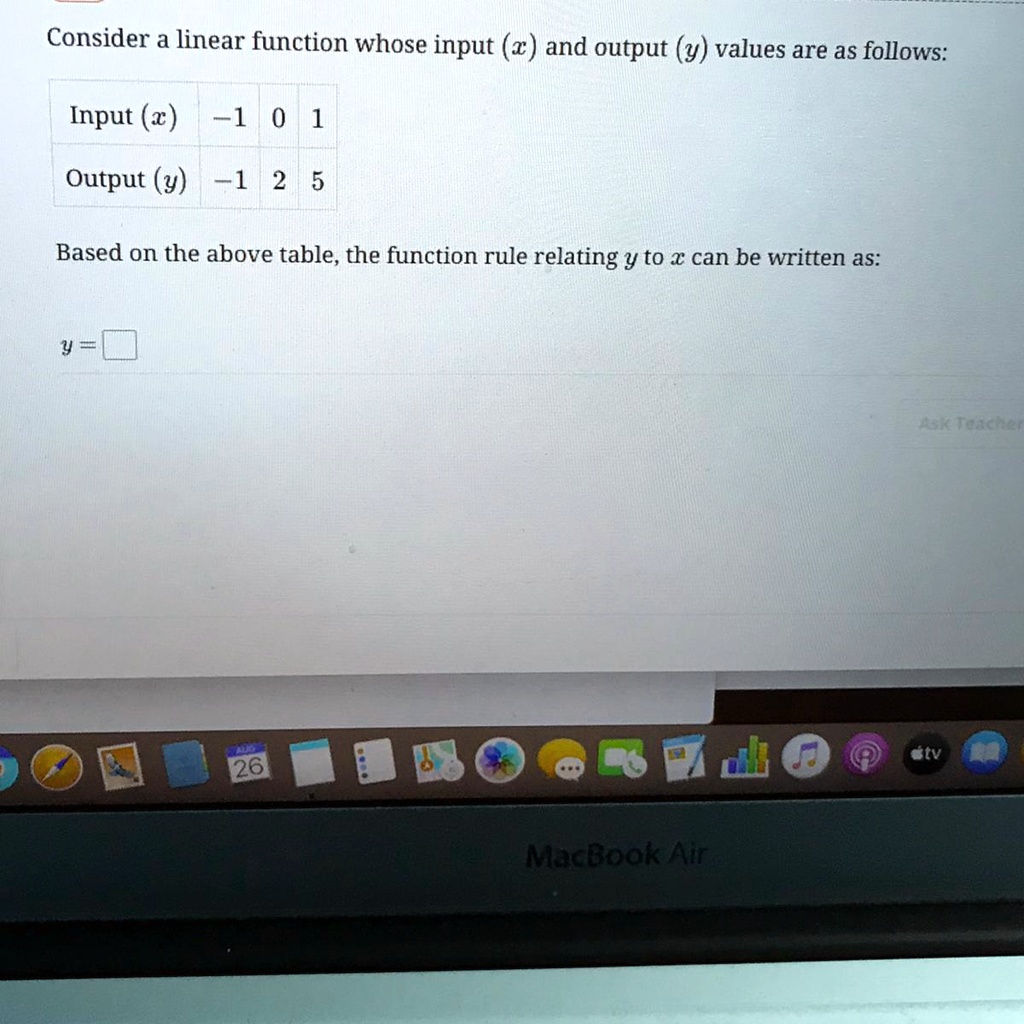 Consider A Linear Function Whose Input X And Output Y Values Are As 0786
