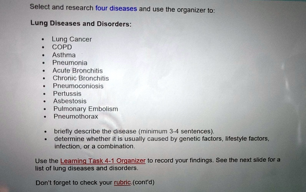 SOLVED: Select and research four diseases and use the organizer to ...