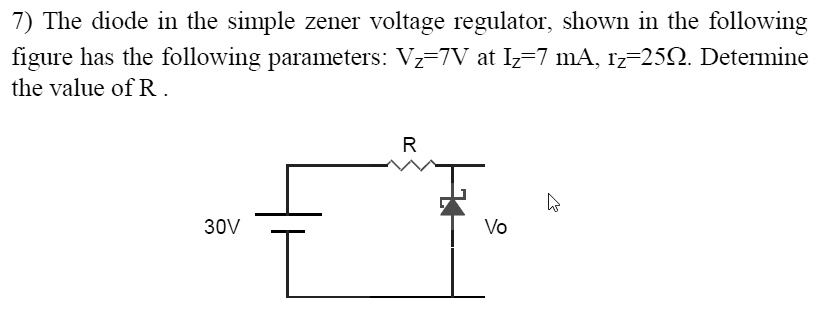 SOLVED: The diode in the simple Zener voltage regulator, shown in the following figure, has the ...