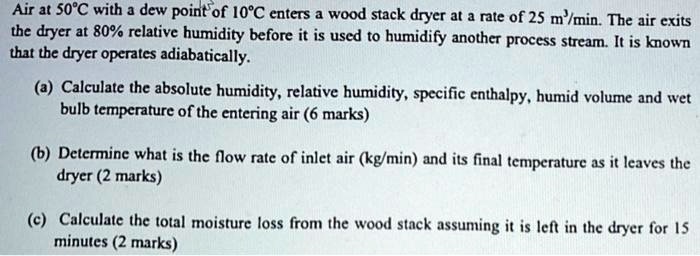 SOLVED: Air at 50°C with a dew point of 10°C enters a wood stack dryer ...