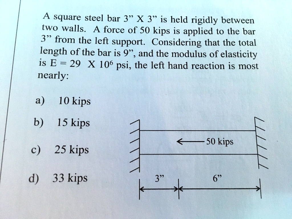 SOLVED: Show and explain each step. A square steel bar 3 X 3 is held ...