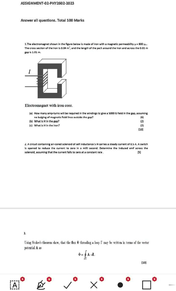 Assignment 02 Phy2602 2023 Answer All Questions Total 100 Marks 1 The Electromagnet Shown In