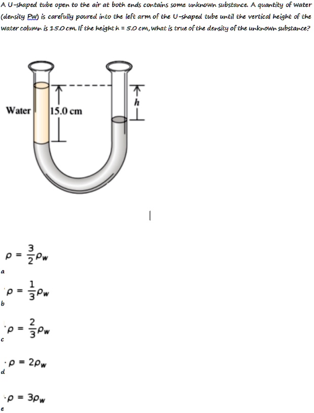 a u shaped tube open to tre air at both ends contains some knknown substance quantity of water ...