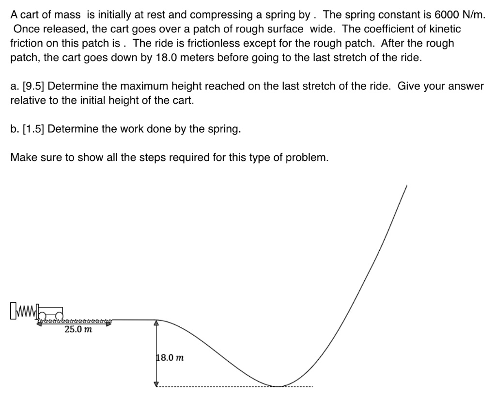SOLVED: A cart of mass is initially at rest and compressing spring by ...