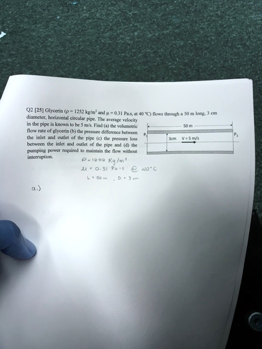 SOLVED: Diameter, horizontal circular pipe. The average velocity in the pipe is known to be 5 m ...