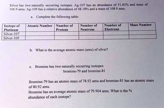 silver has two naturally occurring isotopes ag 107 has an abundance of ...