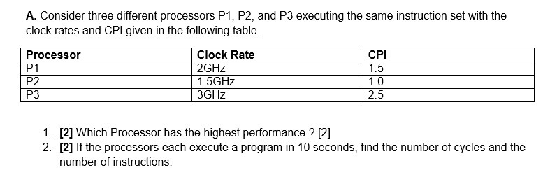 SOLVED: A. Consider three different processors P1, P2, and P3 executing the same instruction set ...