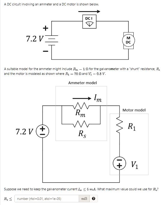 SOLVED: A DC circuit involving an ammeter and a DC motor is shown below ...