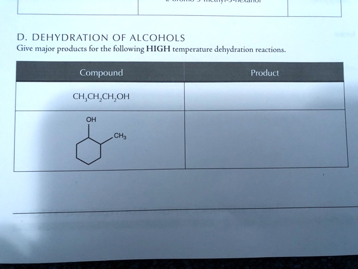 SOLVED: DEHYDRATION OF ALCOHOLS Give major products for the following ... SOLVED: DEHYDRATION OF ALCOHOLS Give major products for the following ...