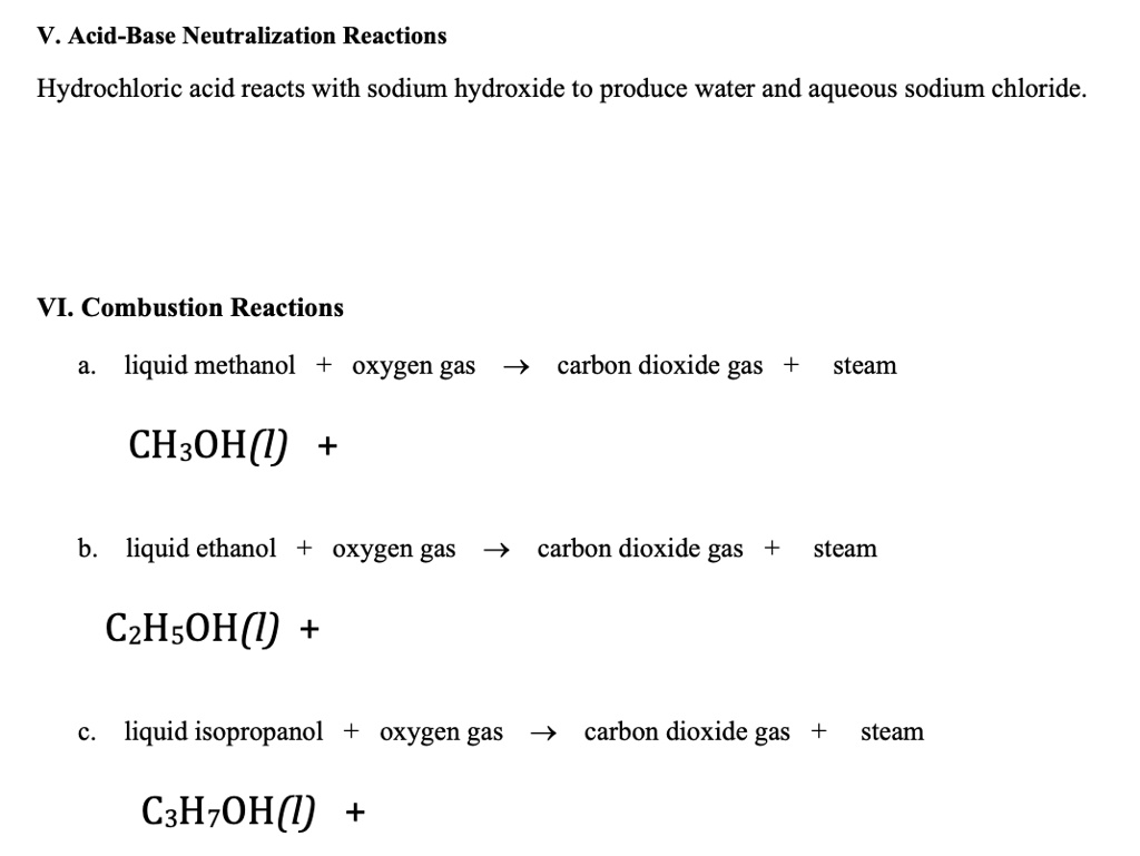 SOLVED: V. Acid-Base Neutralization Reactions Hydrochloric acid reacts ...