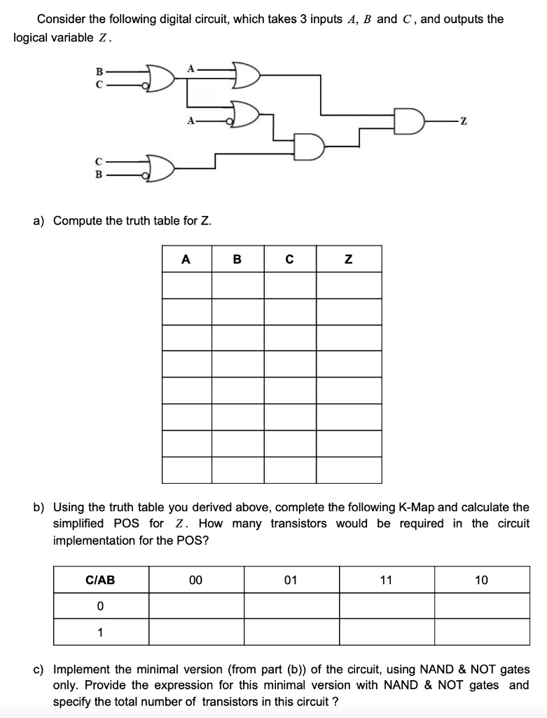 SOLVED: Consider the following digital circuit, which takes 3 inputs A ...