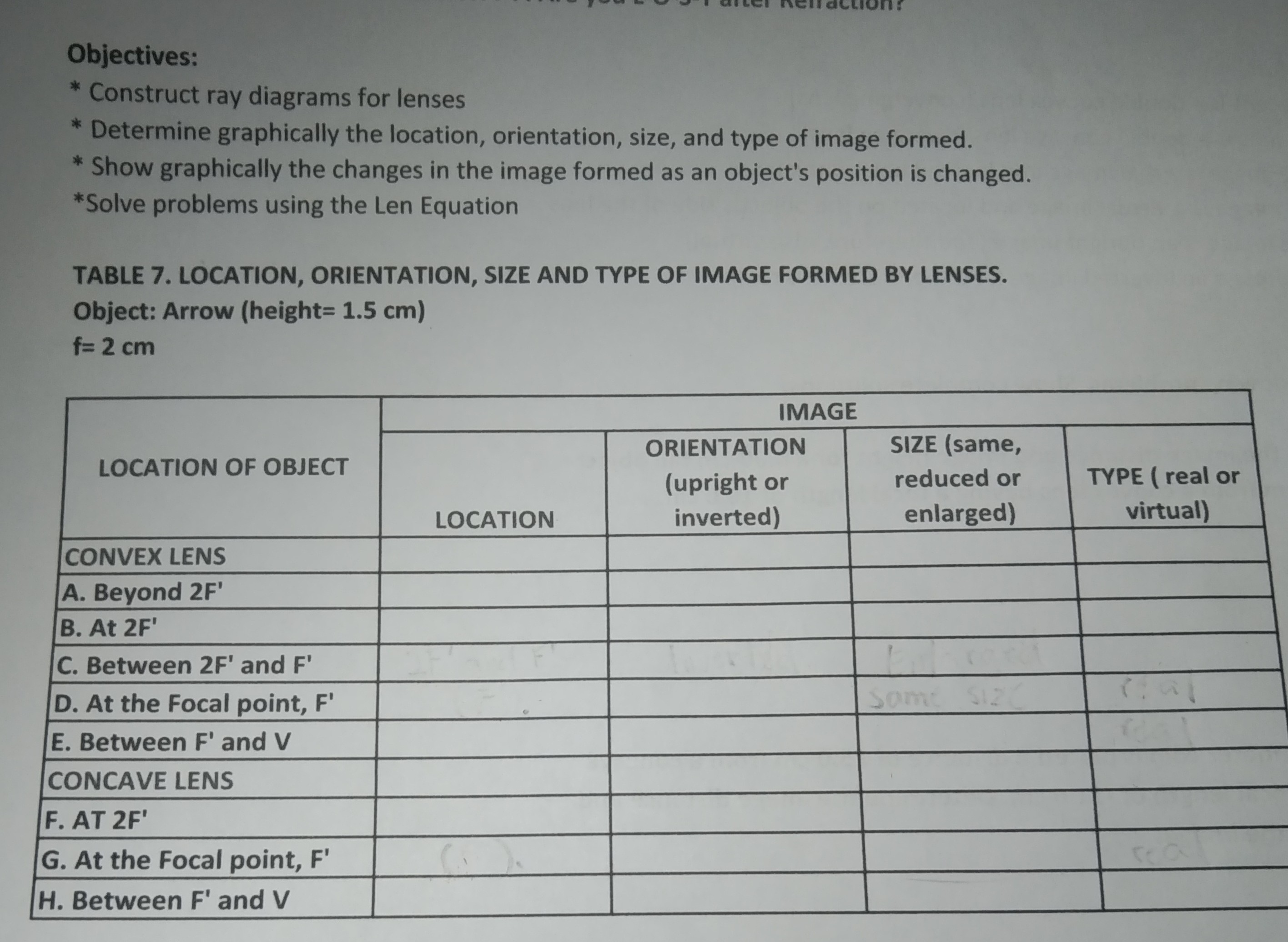 Objectives: * Construct ray diagrams for lenses * Determine graphically the location ...