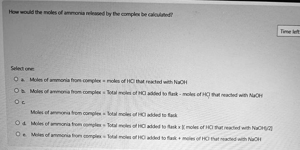 How would the moles of ammonia released by the complex be calculated ...