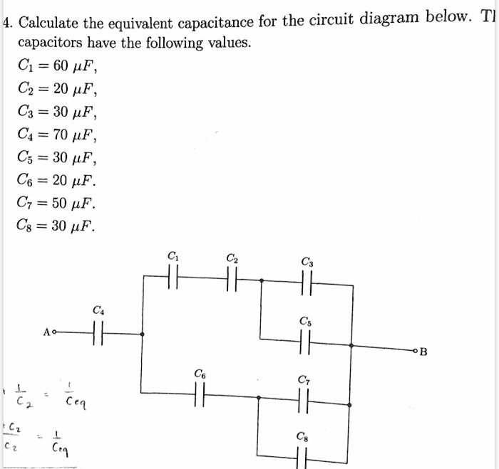 SOLVED: Calculate the equivalent capacitance for the circuit diagram below. Tl capacitors have ...
