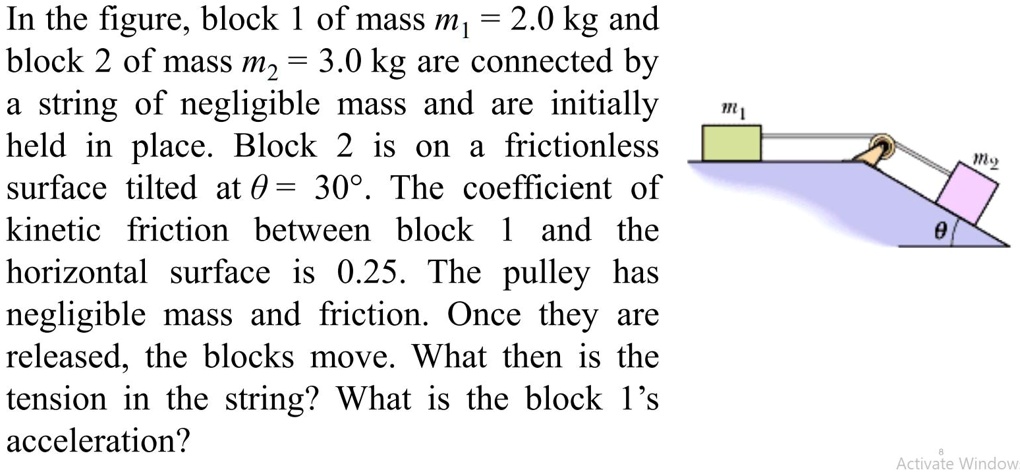 SOLVED: In the figure, block 1 of mass m1 = 2.0 kg and block 2 of mass m2 = 3.0 kg are connected ...