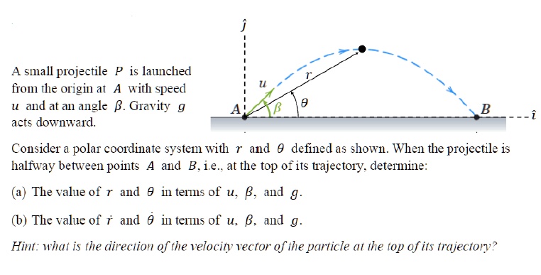 SOLVED: A small projectile P is launched from the origin at A with ...