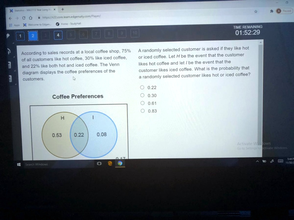 What is the probability that a randomly selected customer likes hot or ...
